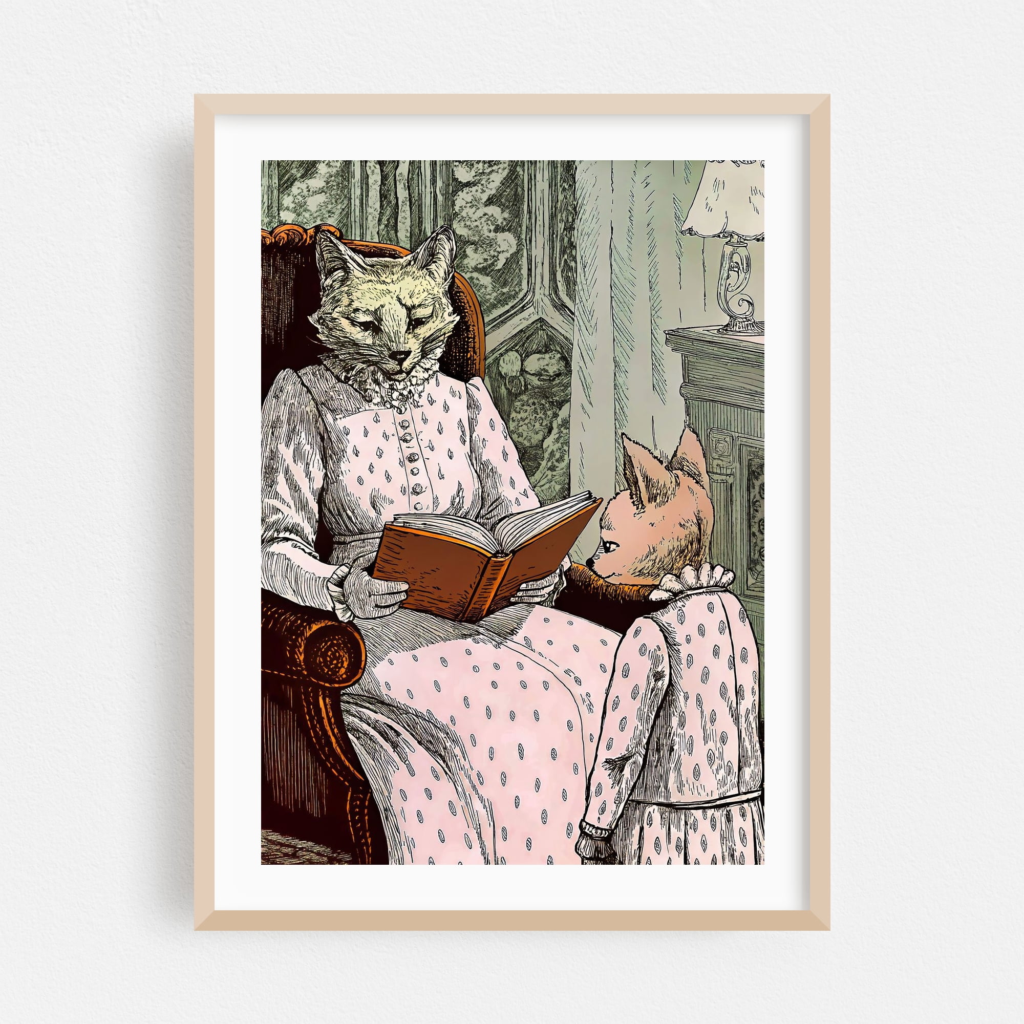 A old lynx reading a book to a young lynx - Illustration Cat Animal ...