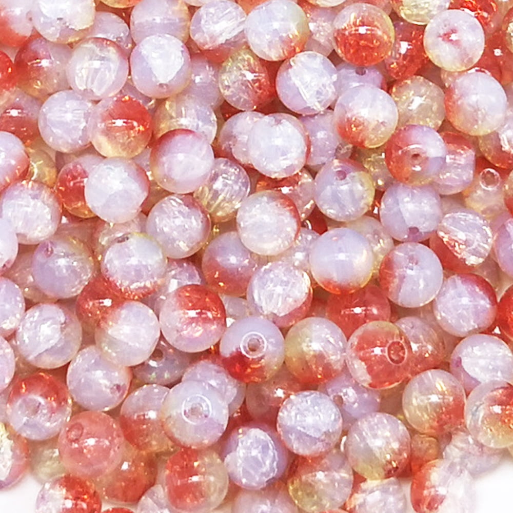 A pack of colored glass cracked jade beads 8mm in various colors for ...