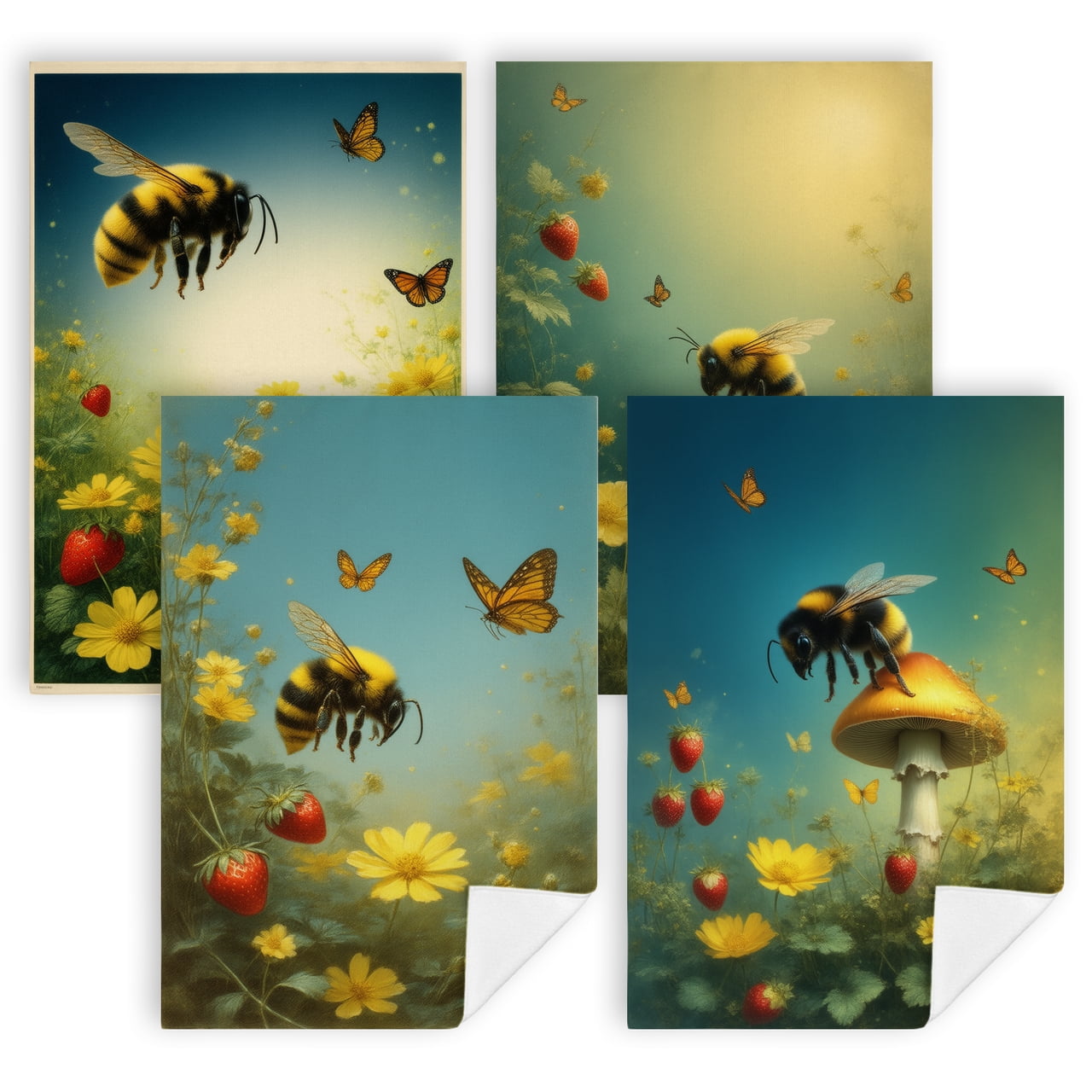 A painting of a bee flying over a field of flowerstoallas de cocina4 ...