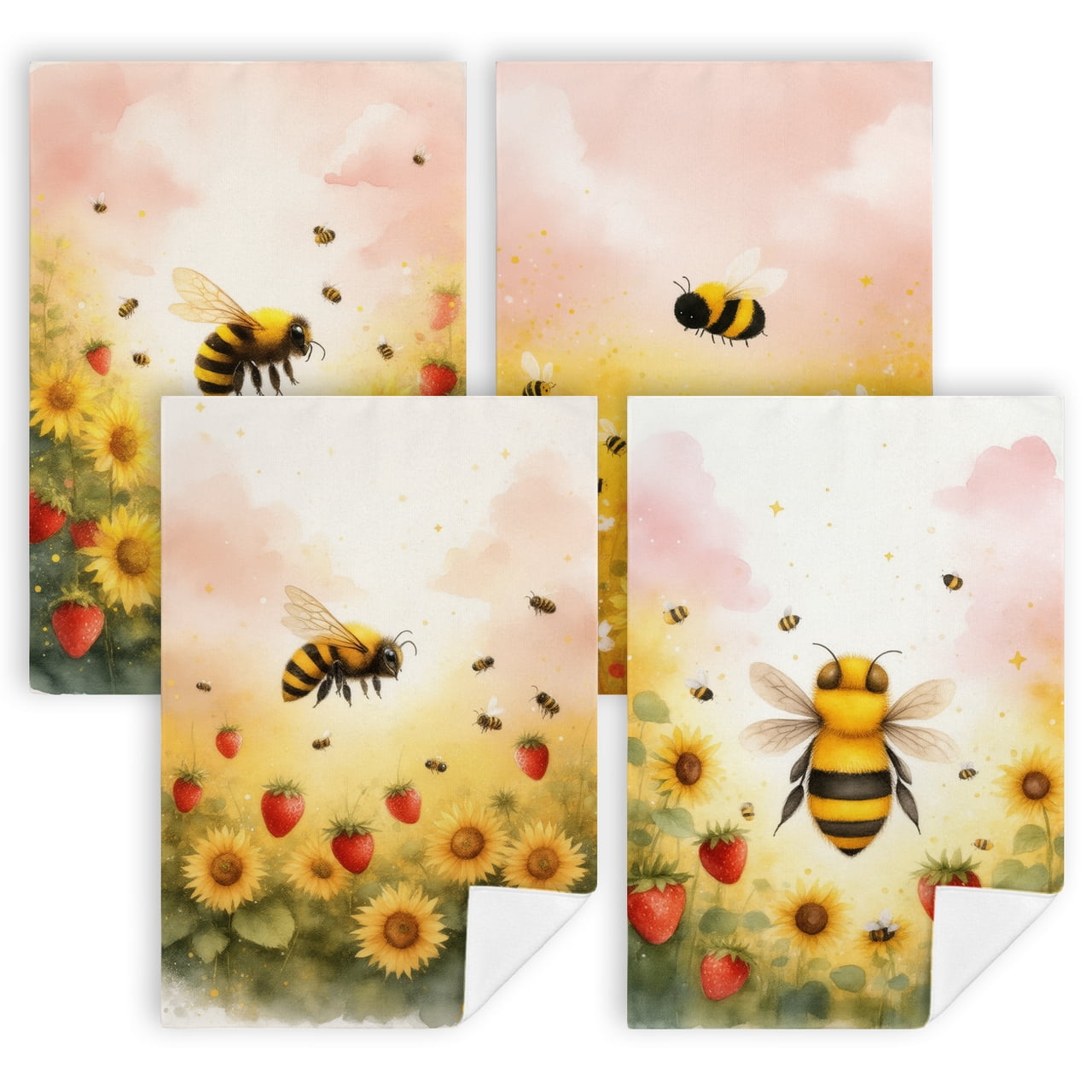 A painting of a bee flying over a field of sunflowerskitchen dish ...