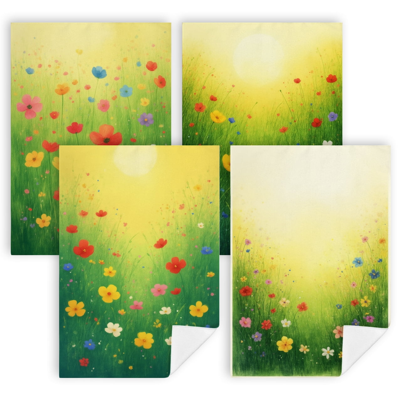 A painting of a field of colorful flowers on a green backgroundkitchen ...
