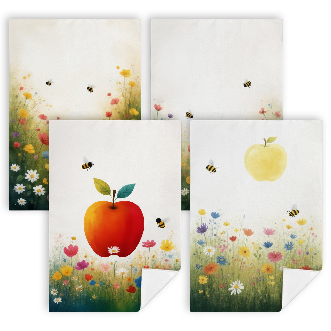 A painting of a field of flowers with bees flying aroundquick dry hand ...
