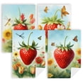 A painting of a strawberry with a dragonfly on top of itkitchen cloth4 ...