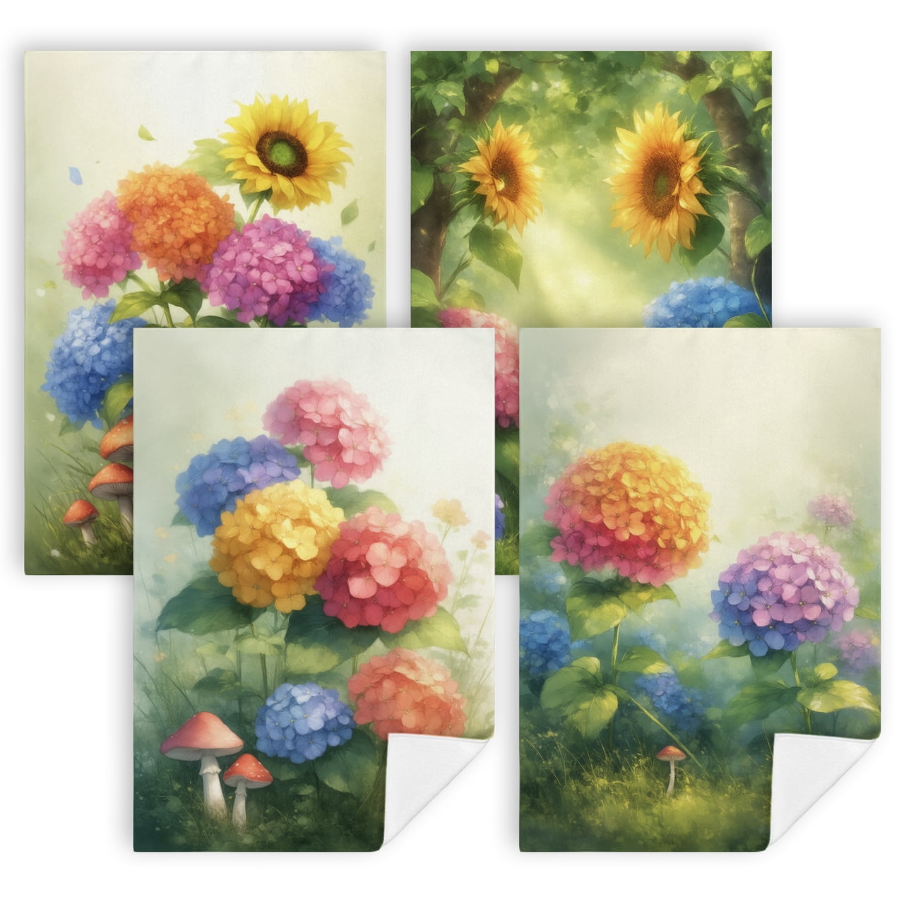 A painting of flowers and mushrooms in a fieldpaÃ±os de cocinaPack of 4 ...