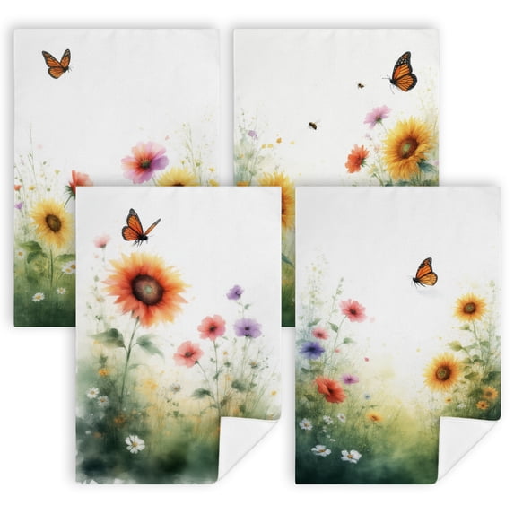 A painting of sunflowers and a butterfly flying over a fieldkitchen ...
