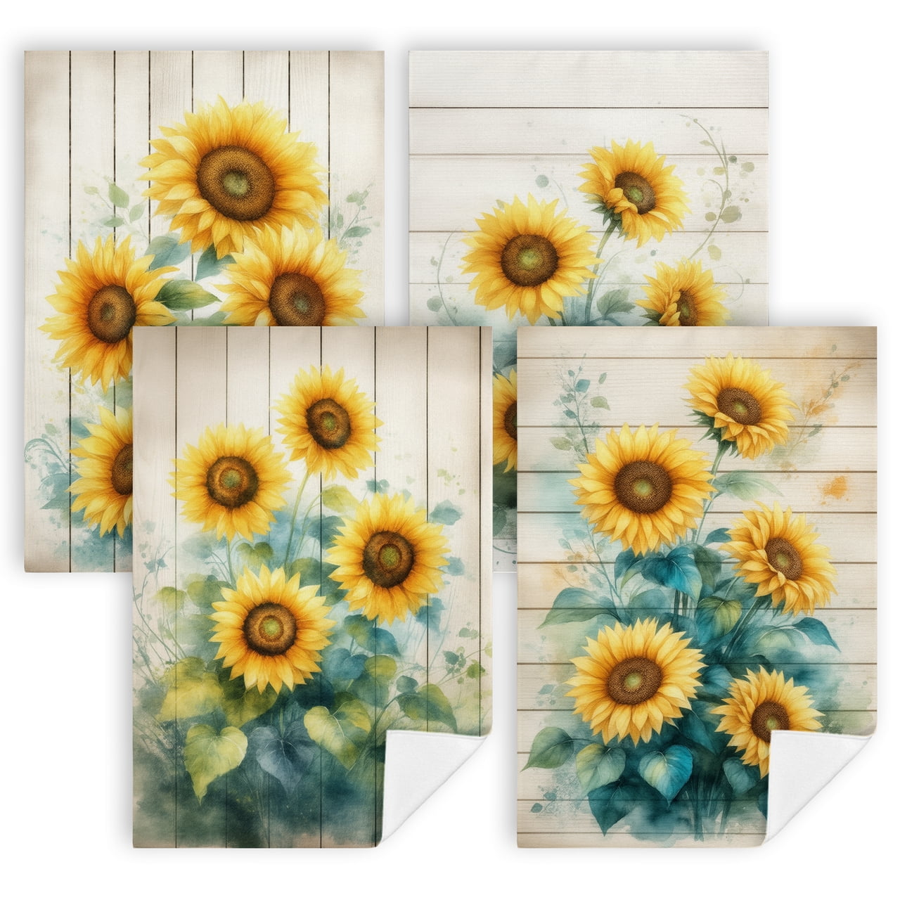 A painting of three sunflowers on a wooden backgroundquick dry hand ...