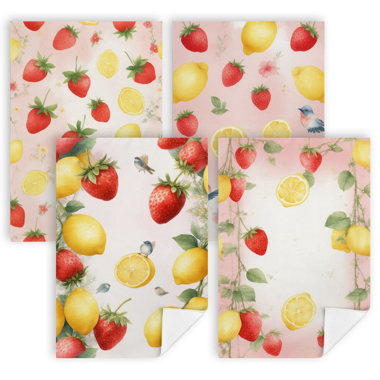 A pattern of strawberries and lemons on a pink backgroundkitchen towel4 ...