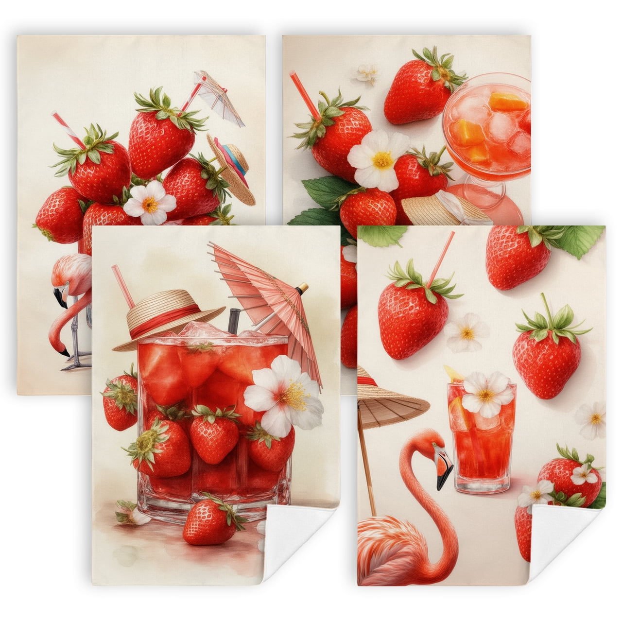 A pink flamingo standing next to a glass filled with strawberriespaÃ±os ...