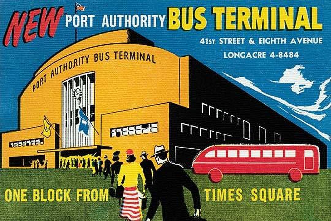 A postcard promoting a new bus terminal one block from times square in ...