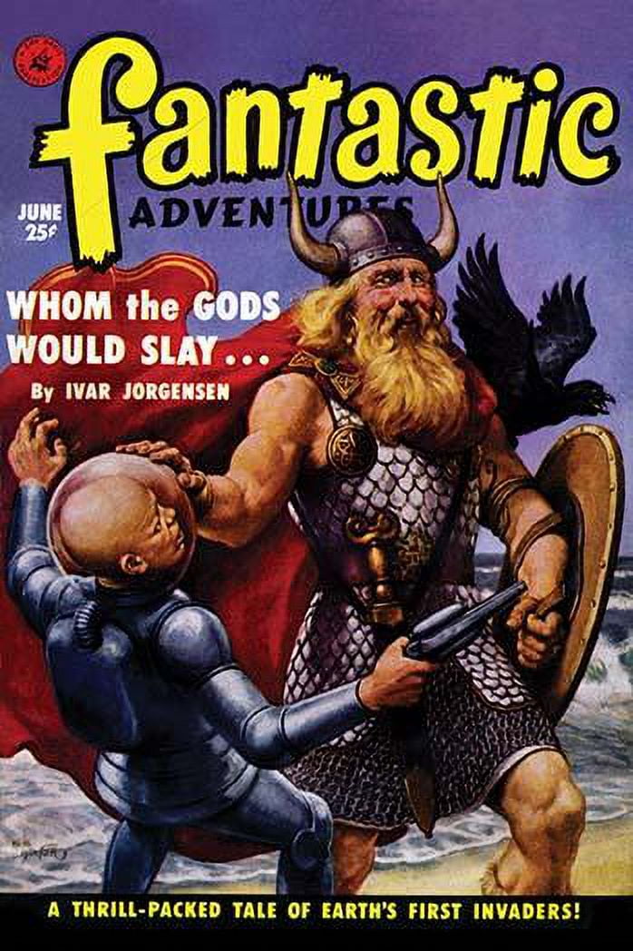 A pulp magazine cover from June 1951 featuring a Norse god-like warrior ...