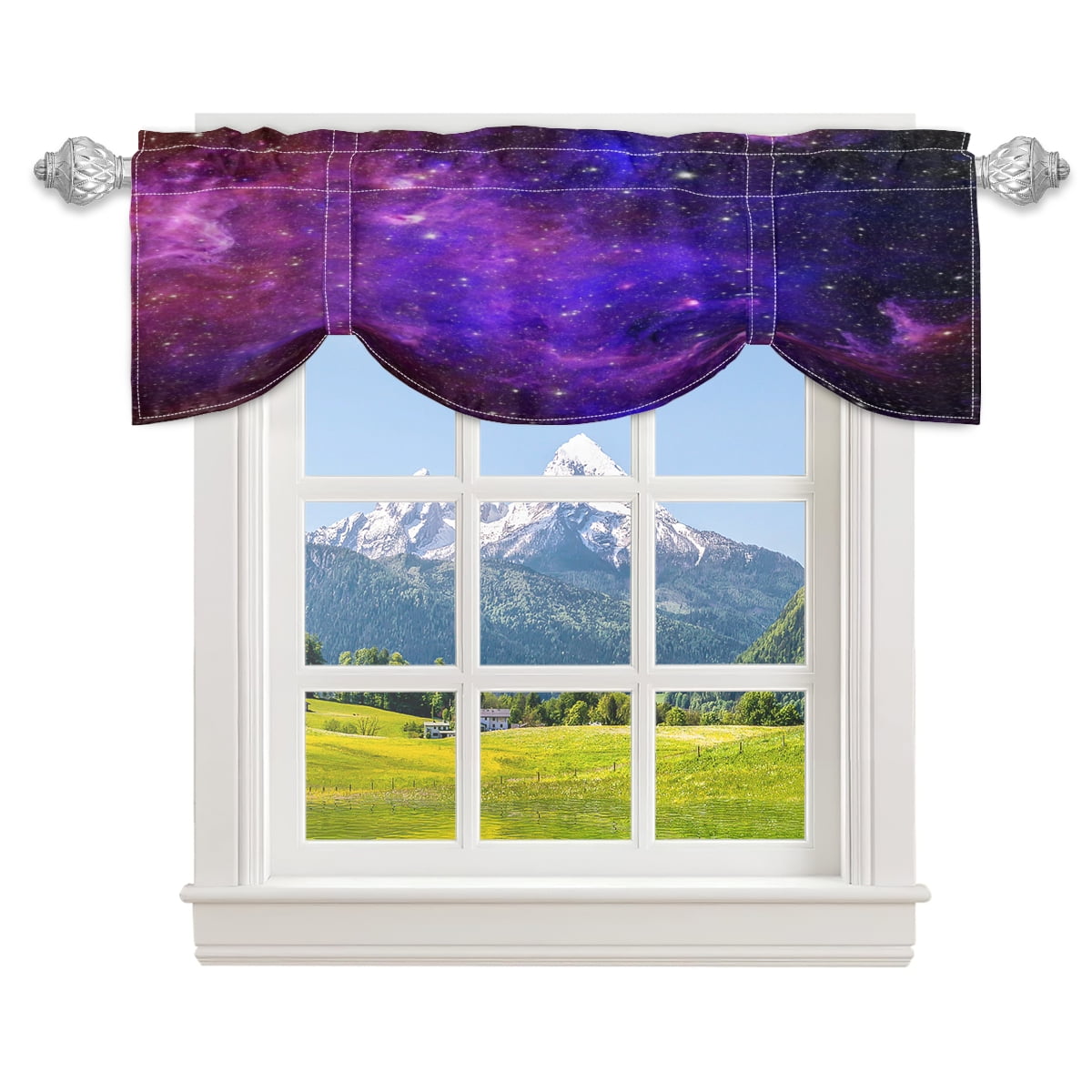 A purple and blue nebula Short Window Curtain Adjustable Tie Up Valance ...