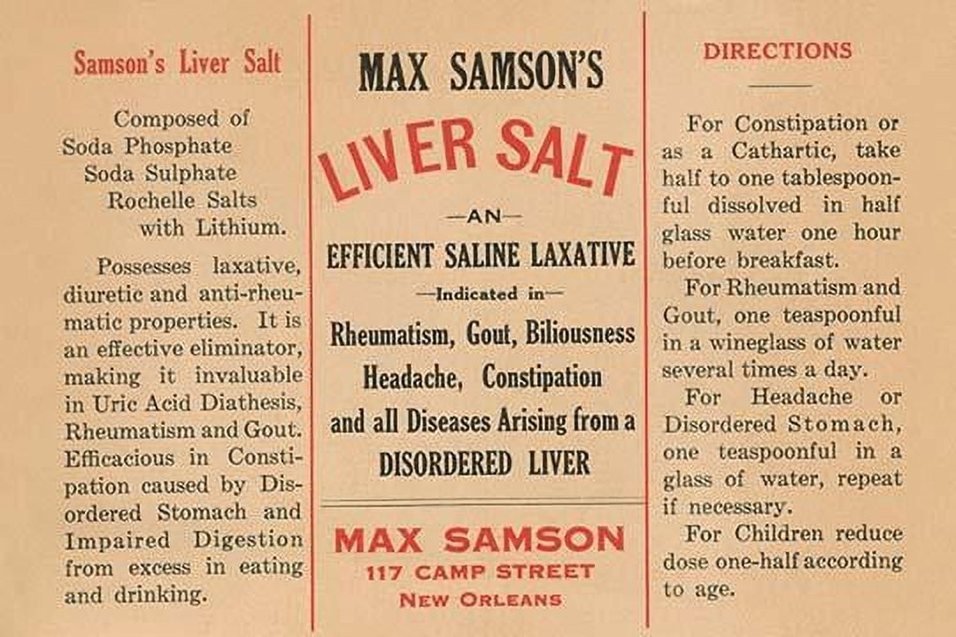 A quack medicine touted as a laxative to treat rheumatism, gout, biliousness, headache ...