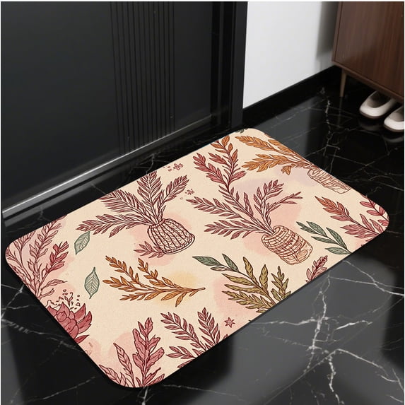 A rectangular flannel floor mat with Botanical,.Machine washable,made ...