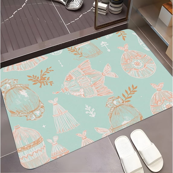 A rectangular flannel floor mat with Garden Whimsy.Machine washable ...