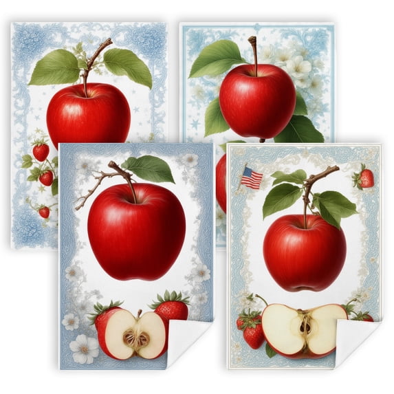 A red apple with a half eaten apple on a branchdish towelsSet of 4 ...