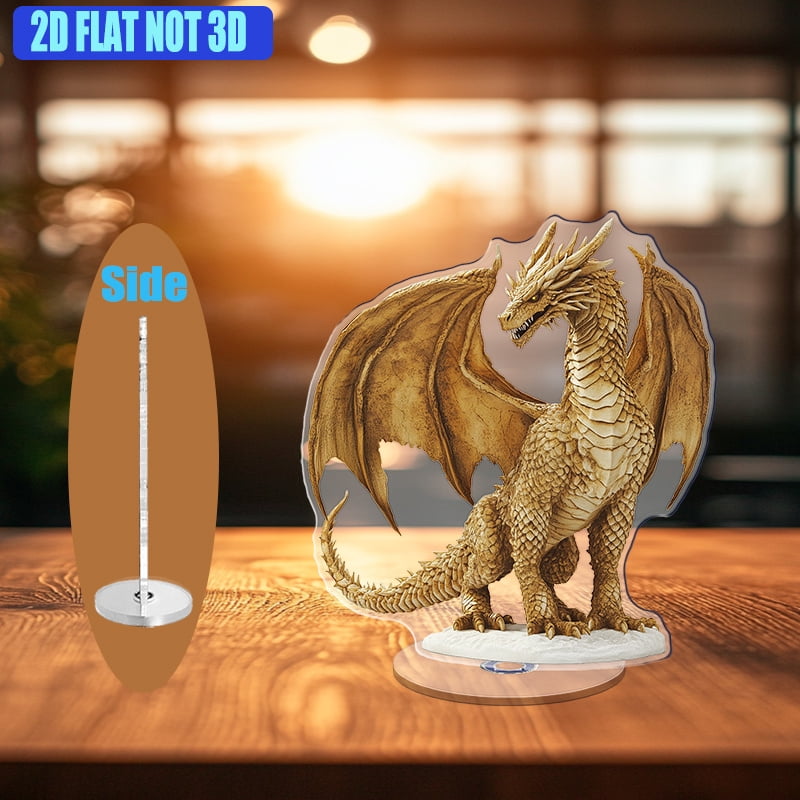 A rotating acrylic display features a golden dragon statue with ...