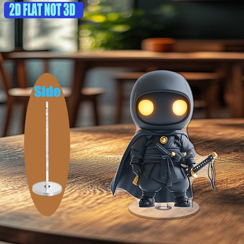 A rotating acrylic display features a vibrant ninja character with a ...