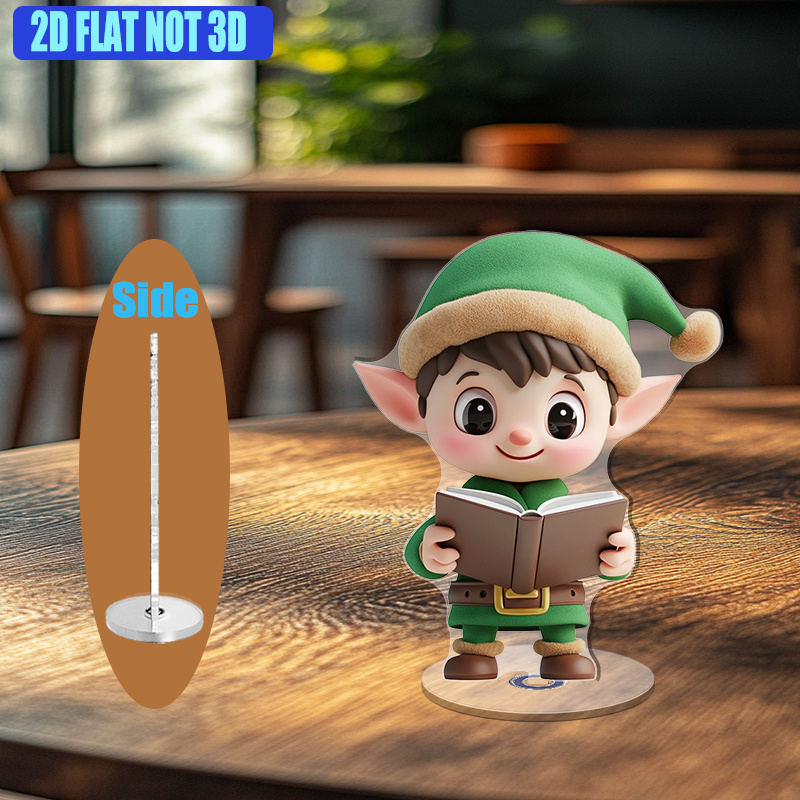 A rotating acrylic display featuring a cute elf reading an e-book with ...