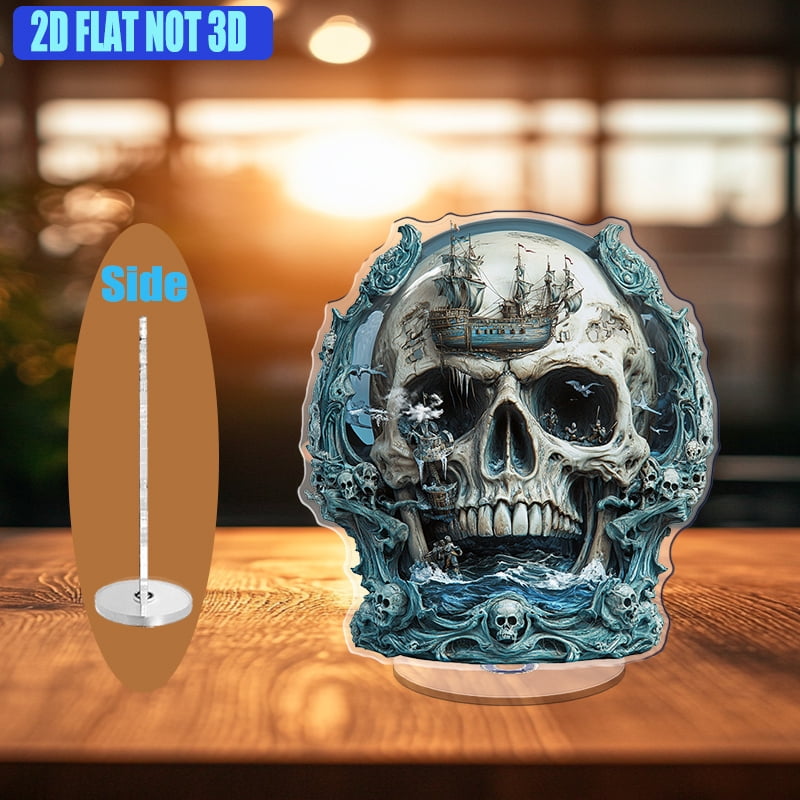 A rotating acrylic display featuring a pirate ship within a carved ...