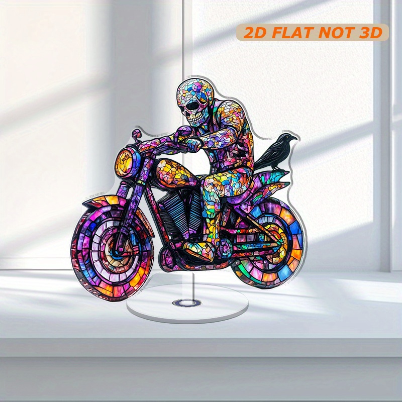 A rotating acrylic display featuring a vibrant Ghost Rider skull riding ...
