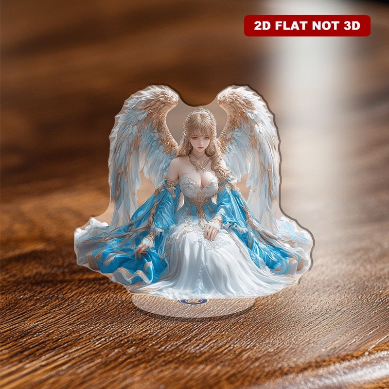 A rotating acrylic display of a stunning female angel in blue and white ...