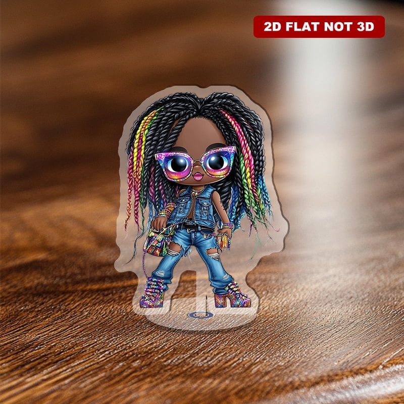 A rotating acrylic display piece featuring a fashion diva chibi doll ...