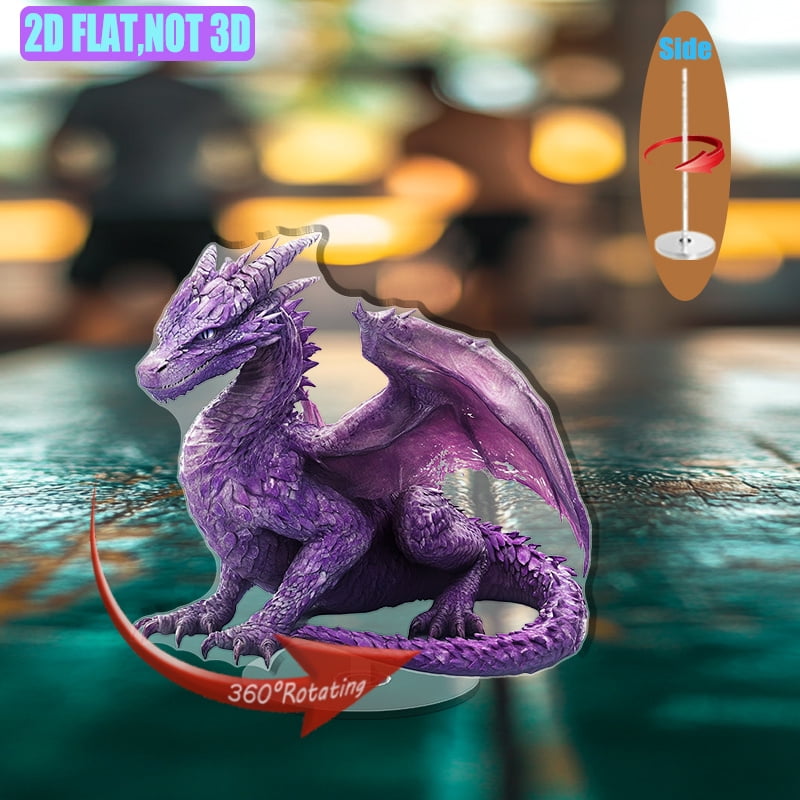 A rotating acrylic ornament featuring a realistic purple dragon against ...