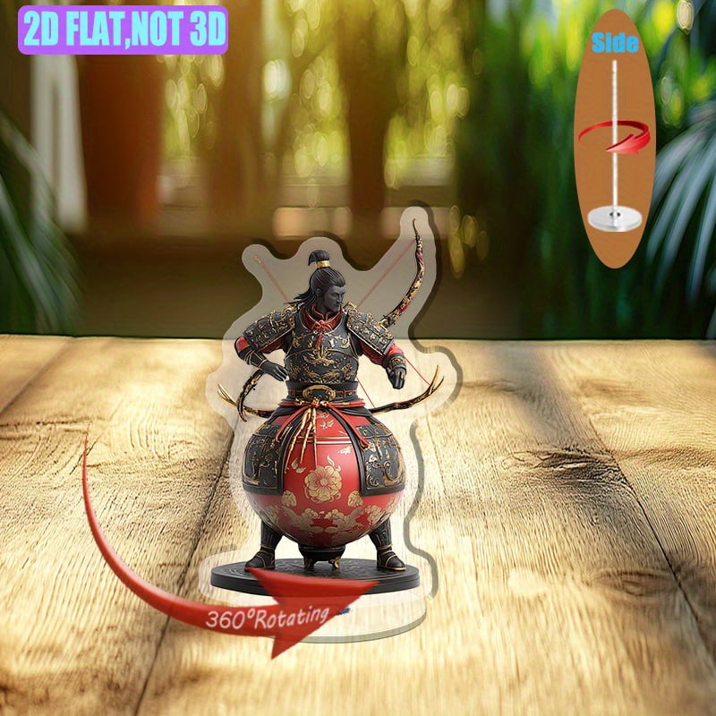 A rotating acrylic ornament featuring a round-shaped warrior in minimal ...