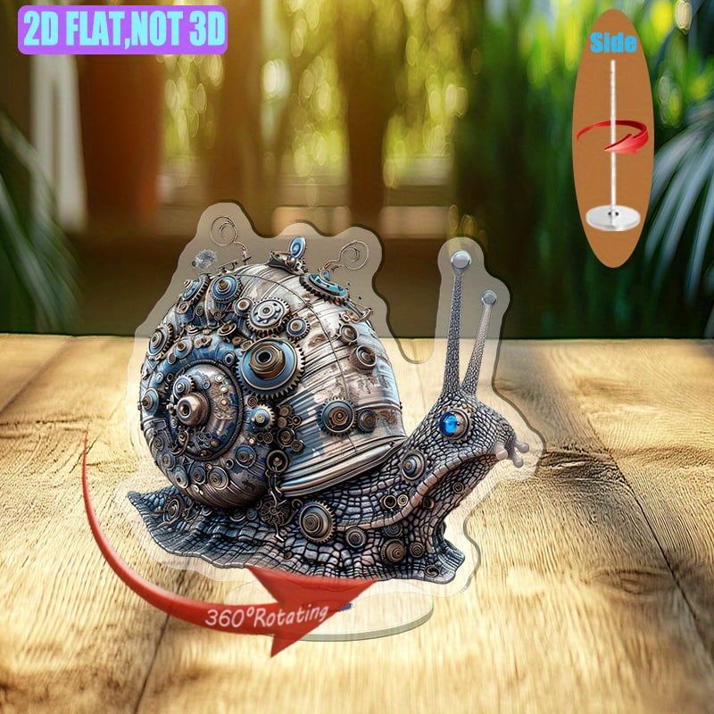 A rotating acrylic sculpture of a mechanical snail featuring intricate ...