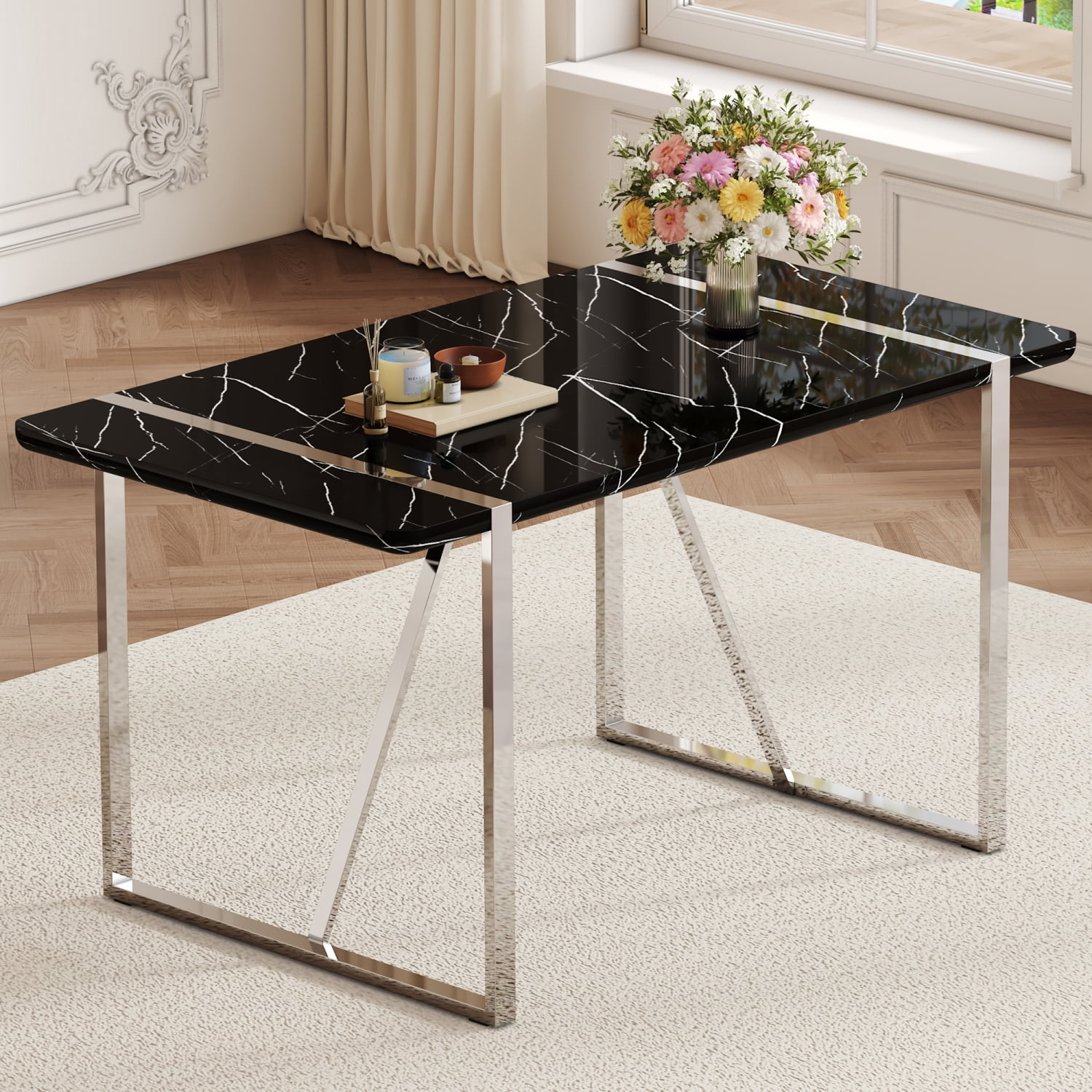 A rustic industrial rectangular MDF black dining table for 4-6 people ...