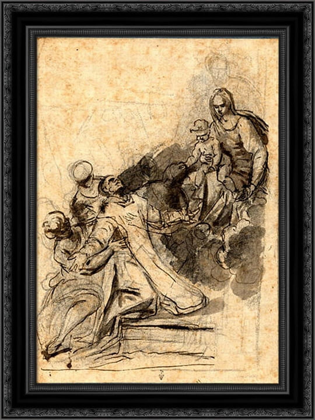 A saint kneeling and supported by angels, in ecstasy before the Virgin ...