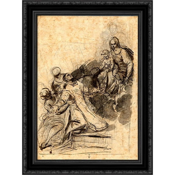 A saint kneeling and supported by angels, in ecstasy before the Virgin ...