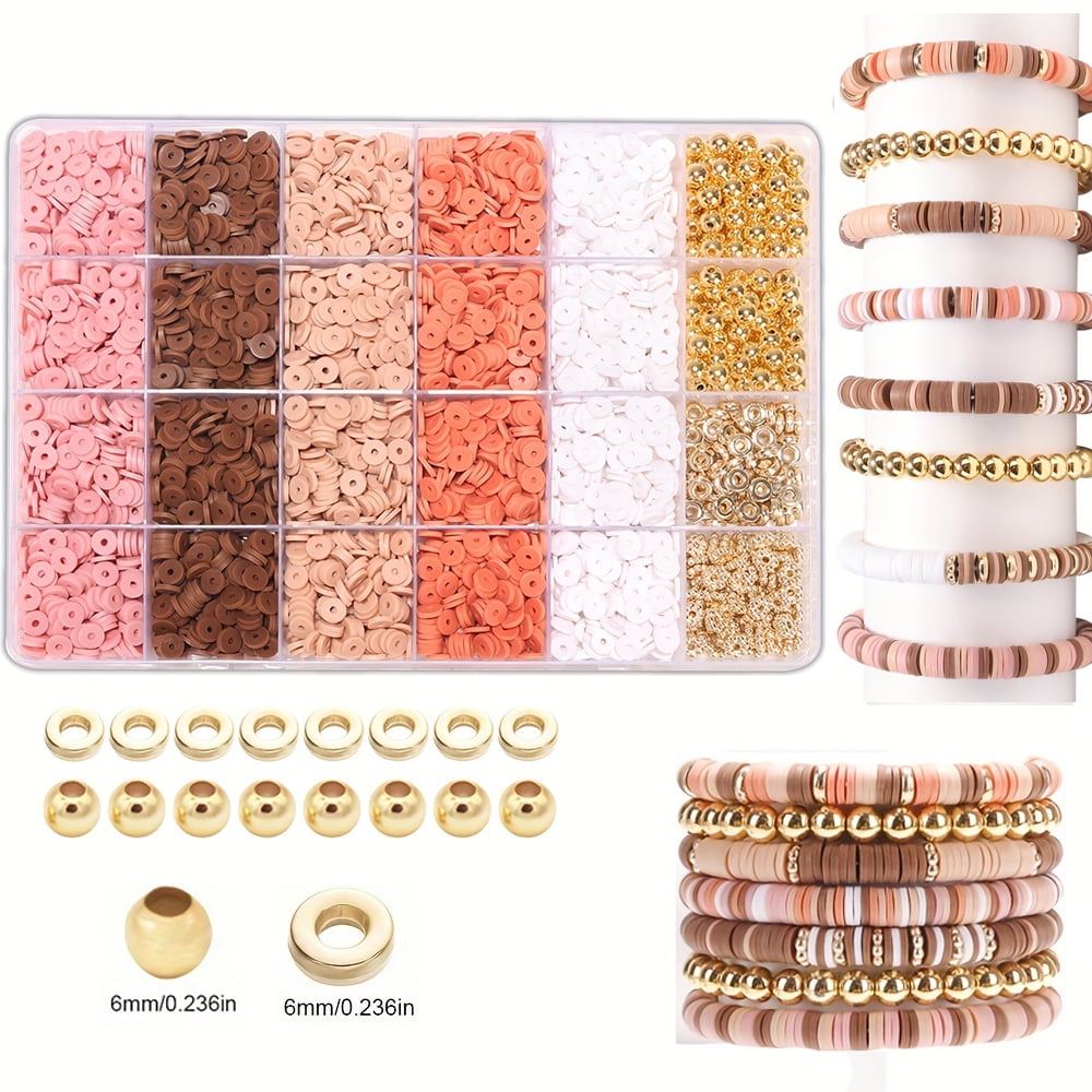 A set of clay bead bracelet set, fashionable peach pink with spacer ...