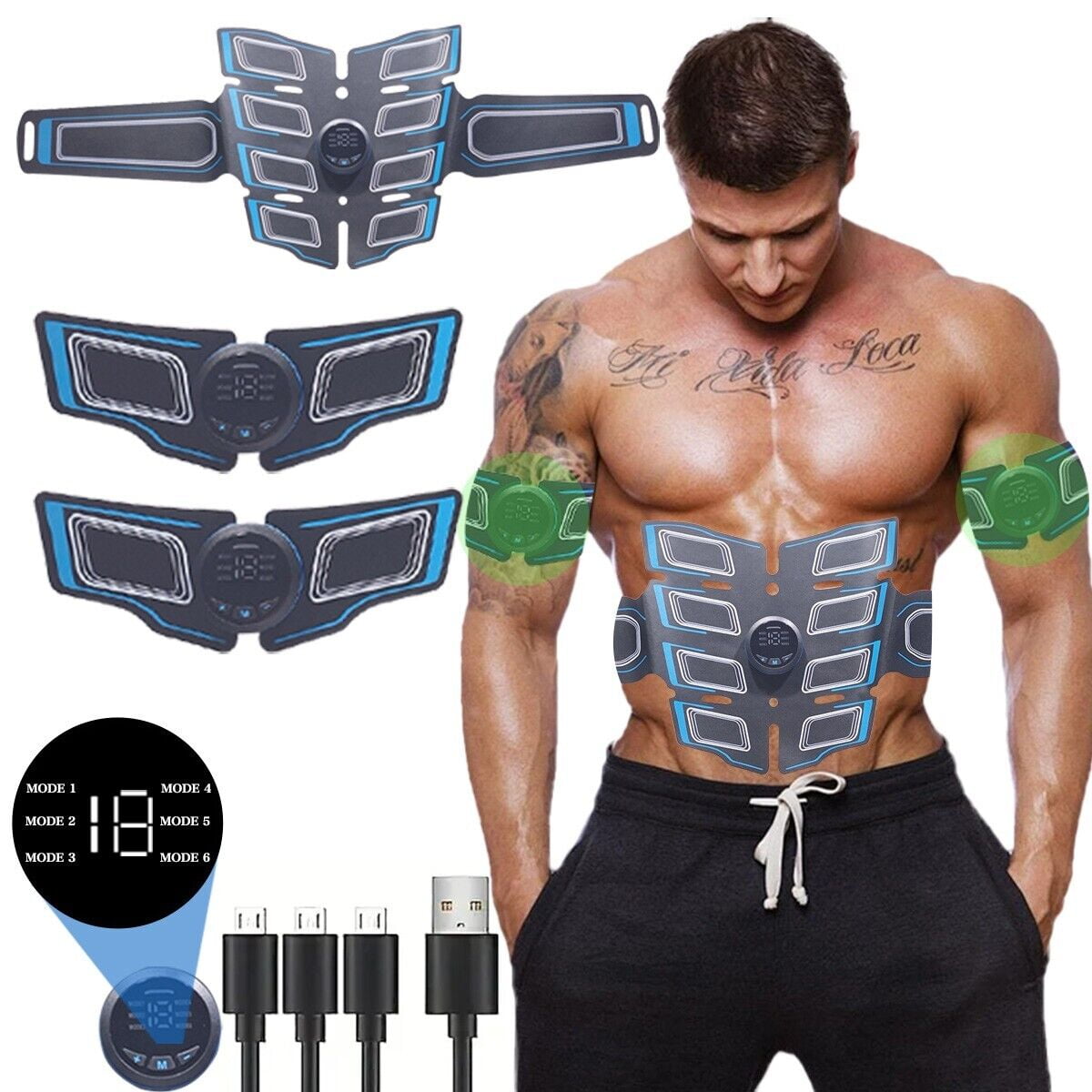 A set of rechargeable EMS muscle stimulators for abdomen, arms, legs ...
