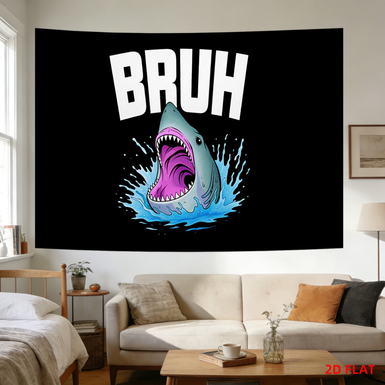 A shark BRUH meme-themed decorative tapestry is perfect for decorating ...