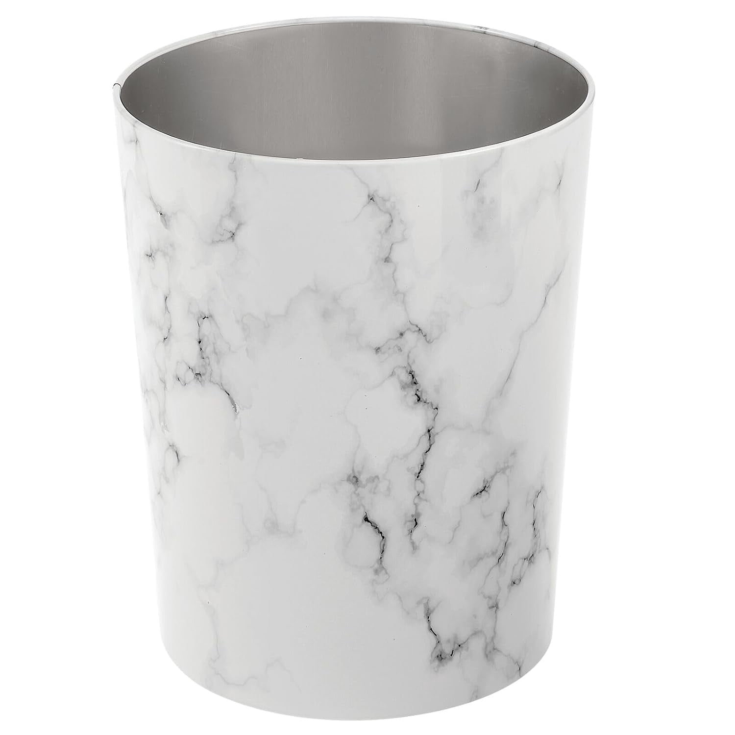 A small 1.7-gallon circular metal recycling trash can and wastebasket ...