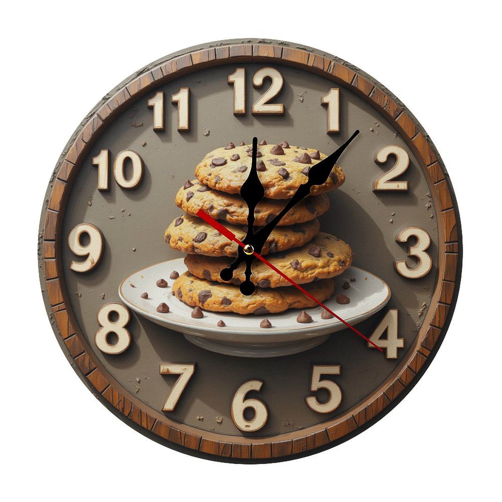 A stack of chocolate - chip cookies on a white plate, framed by a ...