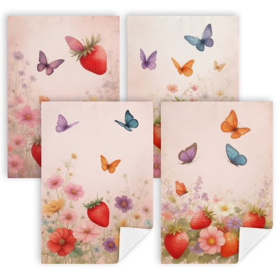 A strawberry and a butterfly flying over a field of flowersquick dry ...