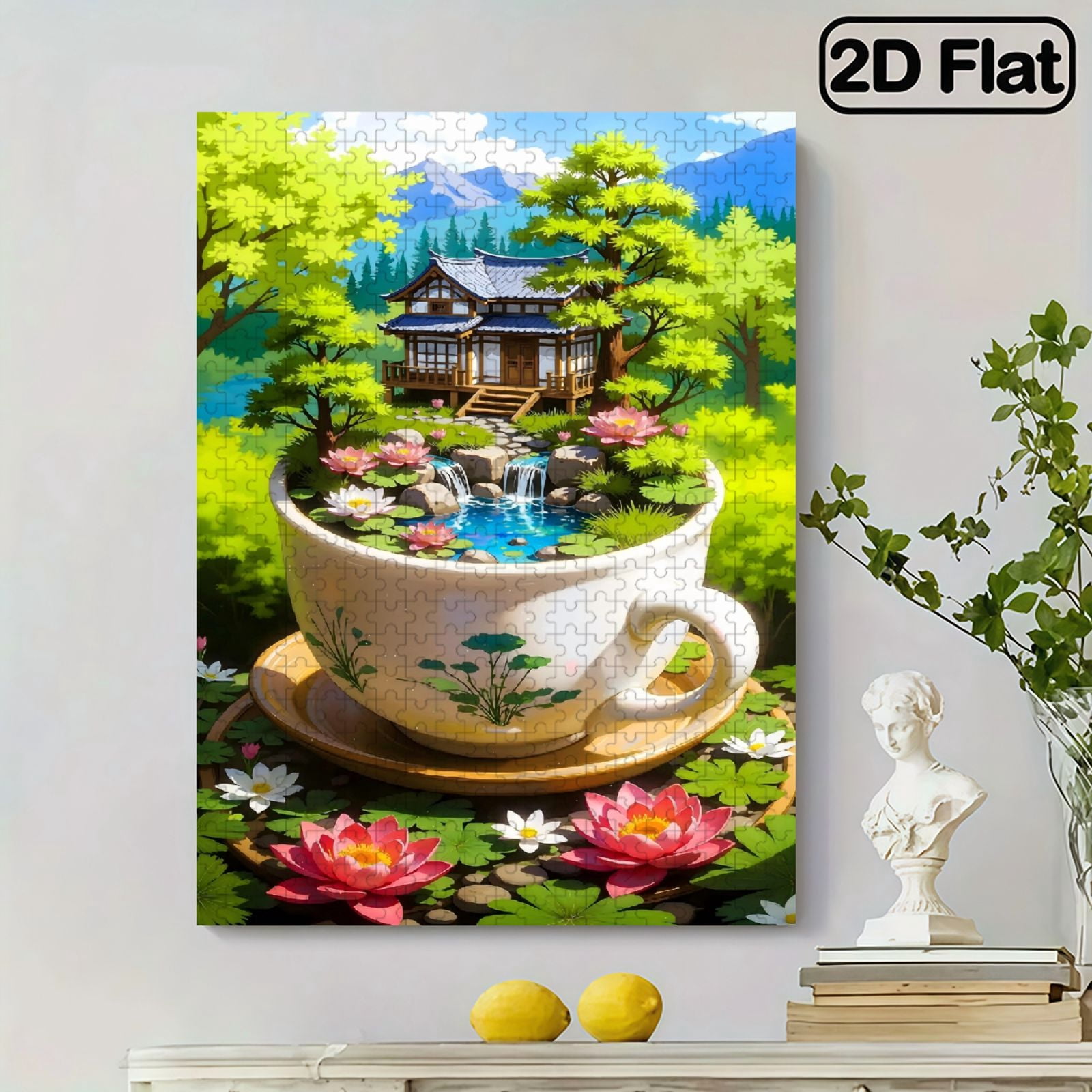 A vertical 500-piece paper puzzle, magical garden inside teacup, 2D ...