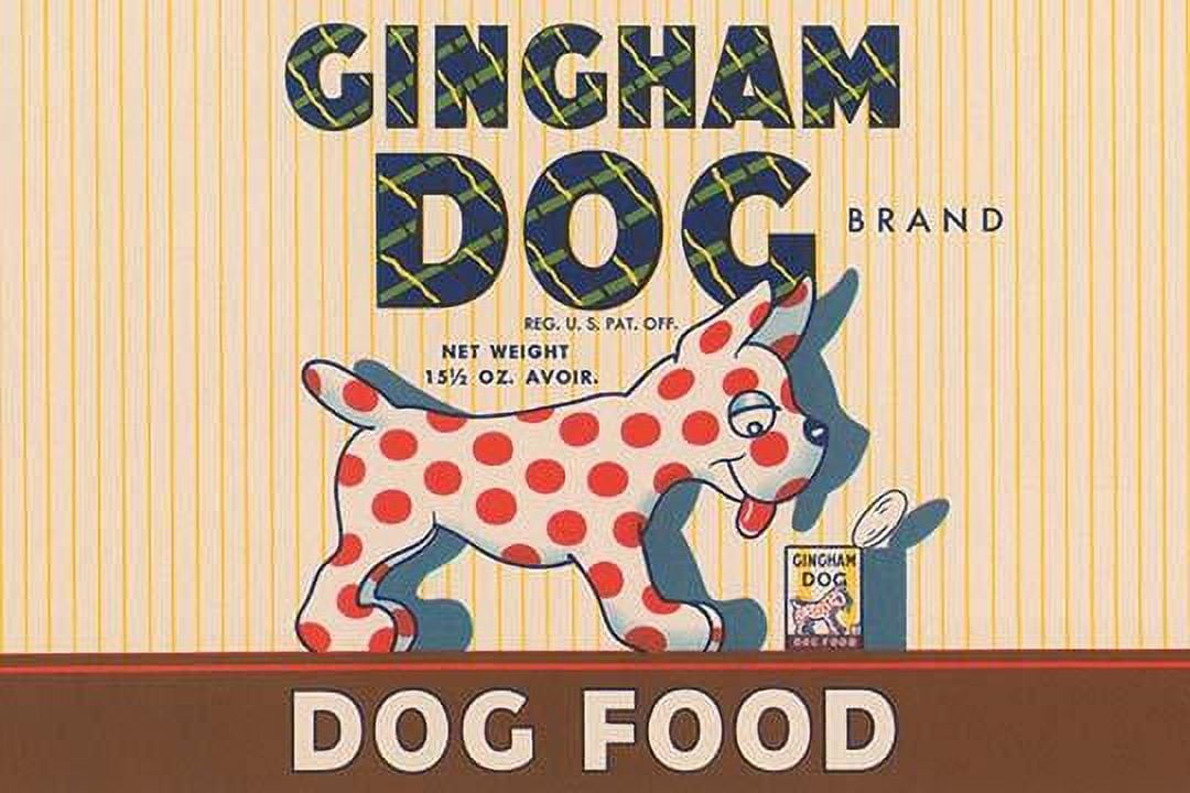 A vintage label for Gingham dog brand dog food. The original Gingham ...