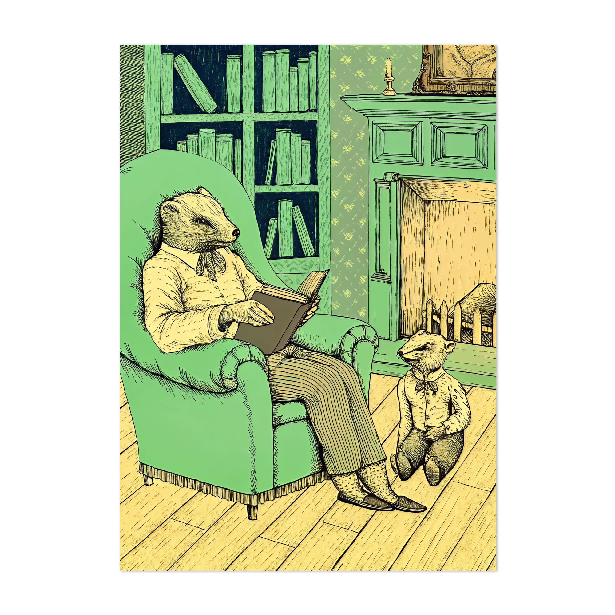 A weasel reading a book to a young weasel - Illustration Animal ...
