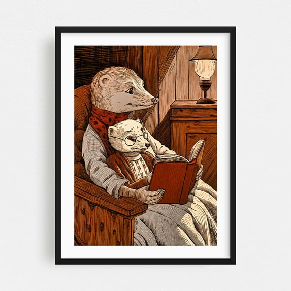 A weasel reading a book to a young weasel - Illustration Reading Animal ...