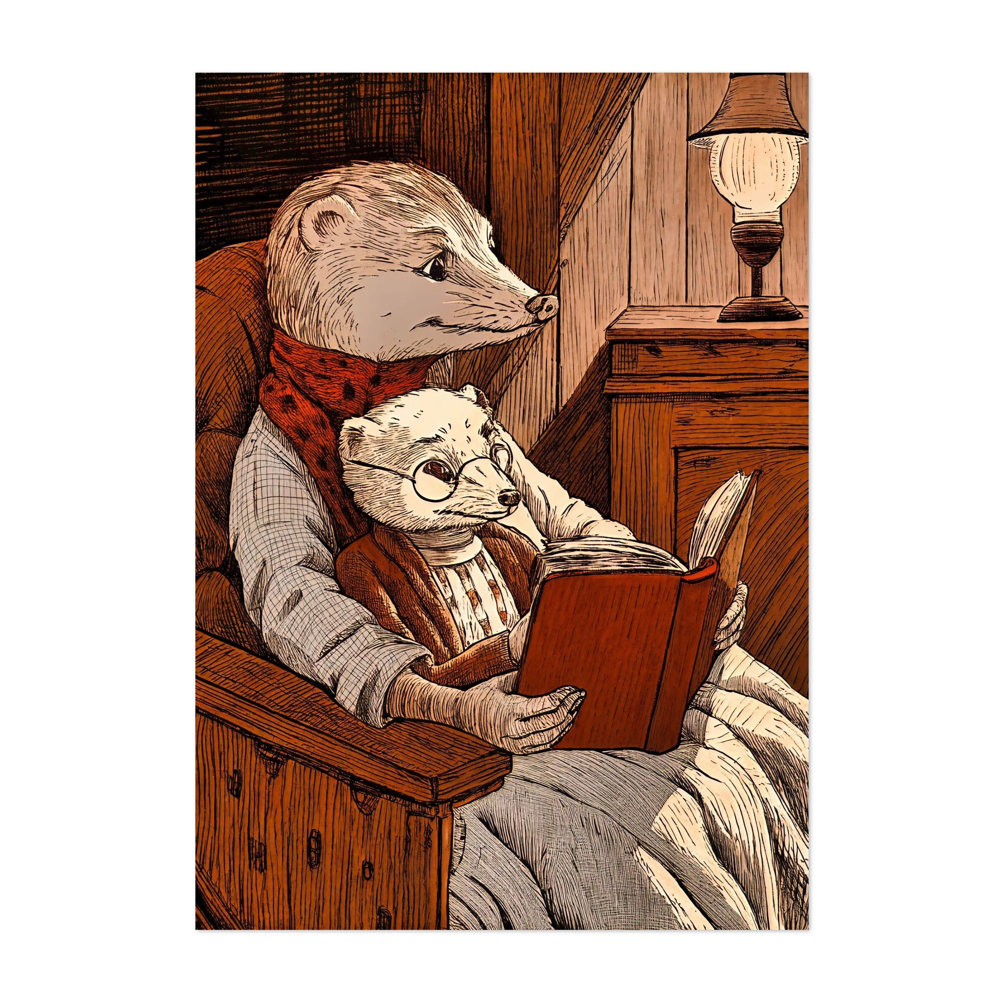 A weasel reading a book to a young weasel - Illustration Reading Animal ...