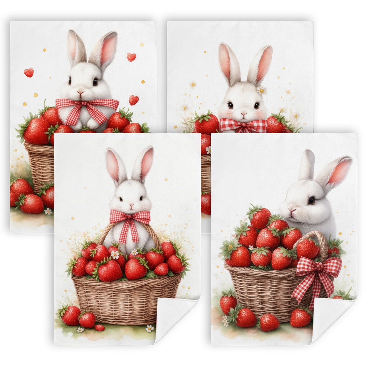 A white rabbit sitting in a basket of strawberriespaÃ±os de cocina4 Pcs ...