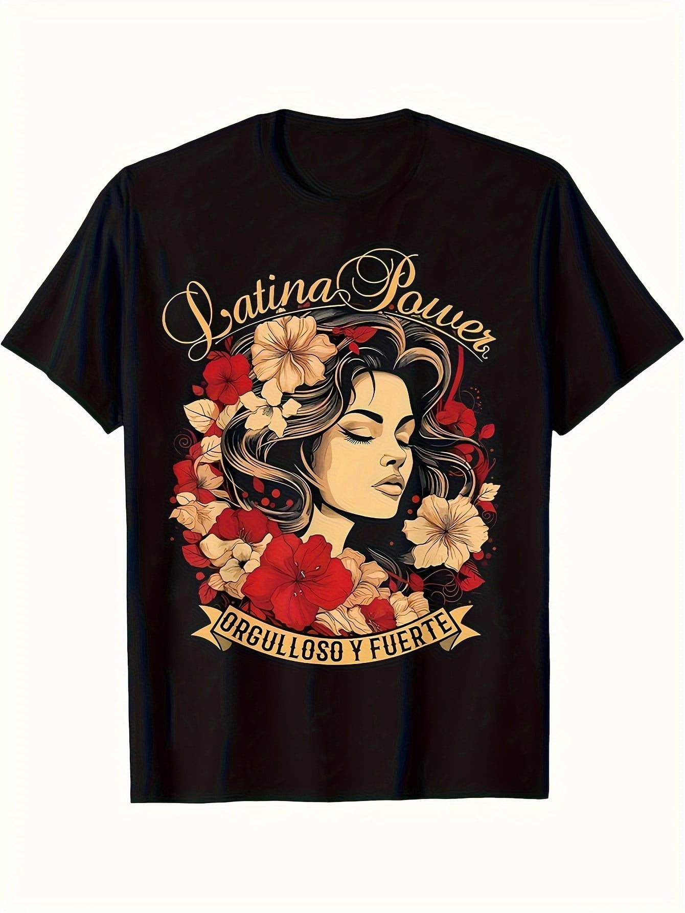 A women's T-shirt with the theme of "Poder Latina" that combines ...