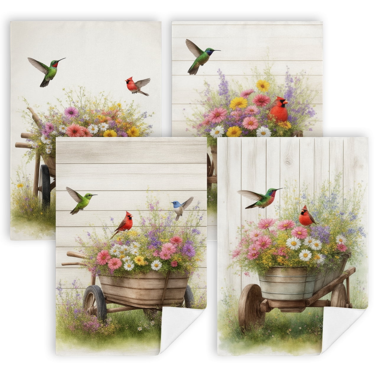 A wooden wheelbarrow filled with flowers and birdspaÃ±os de cocina4 ...