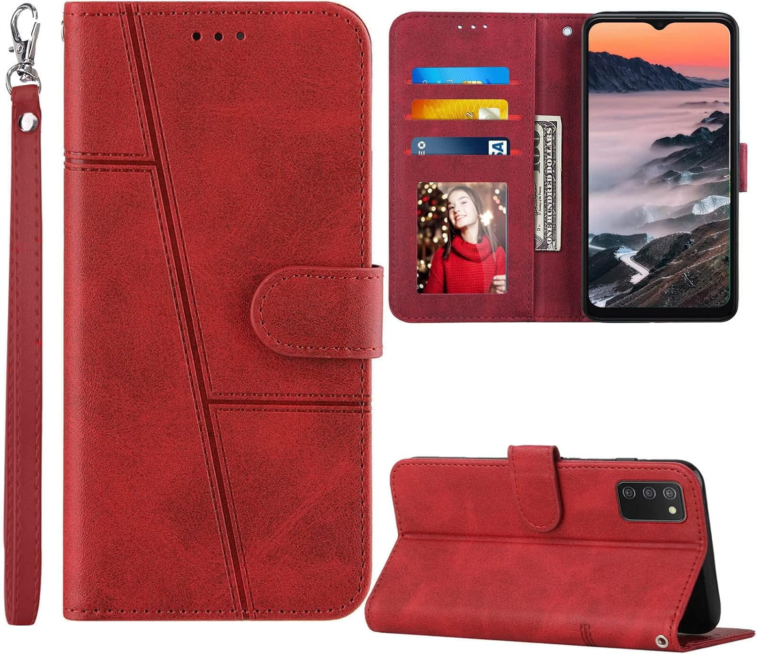 A03s Case Wallet, for Samsung Galaxy A03s Case,[Wrist Strap][Card Holder/Cash Slots][Kickstand ...