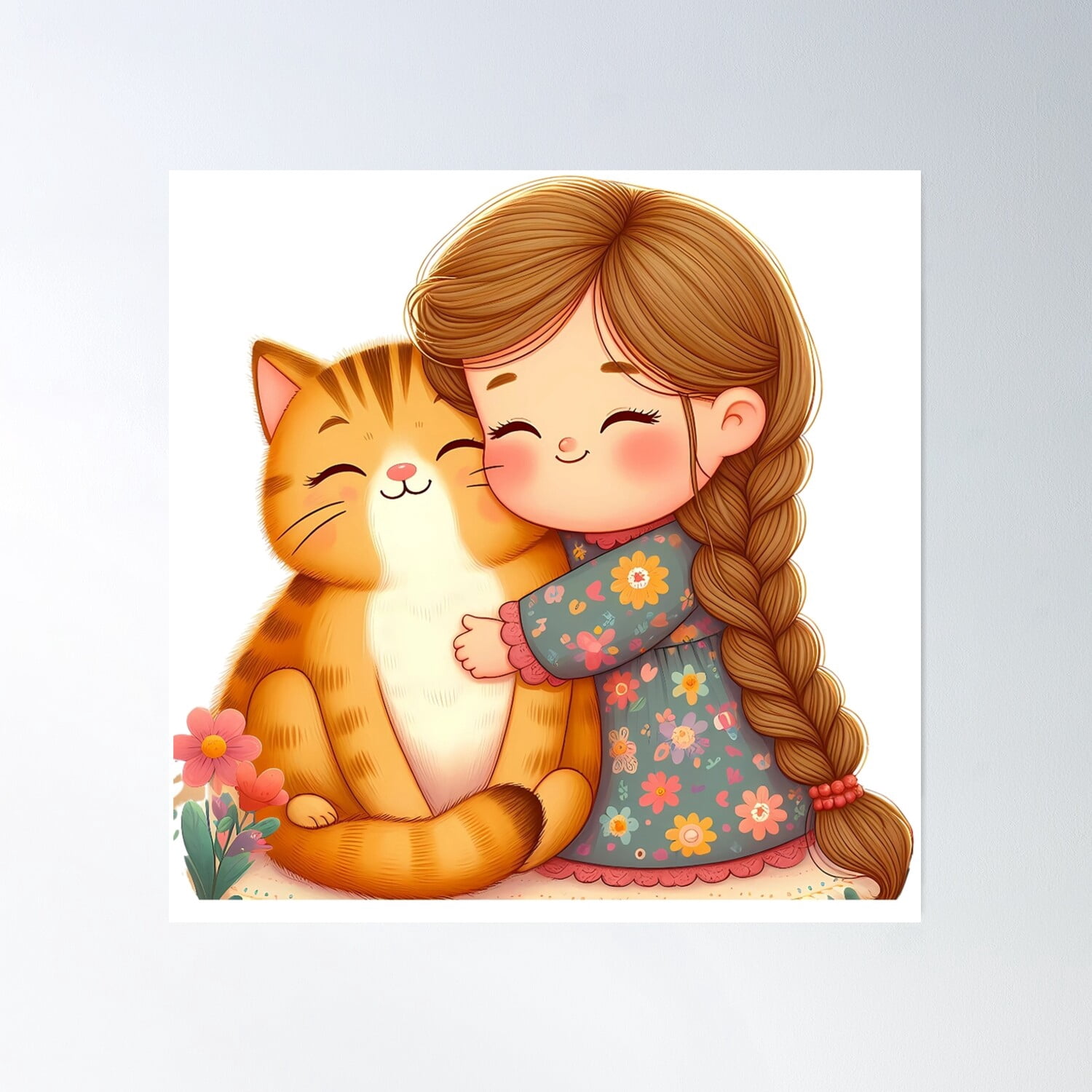 A0617 Girl And Her Giant Cat – Whimsical Illustration Celebrating ...