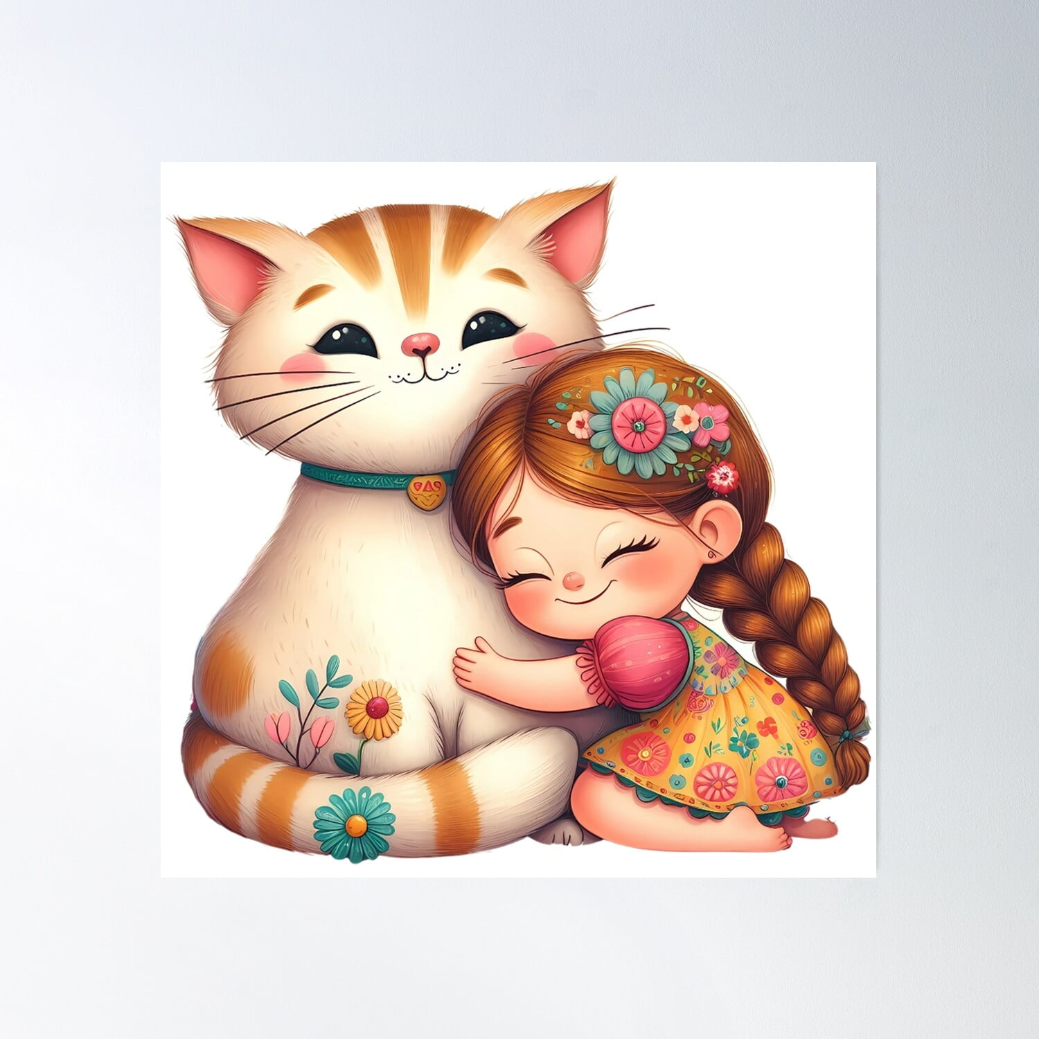A0617 Girl And Her Giant Cat – Whimsical Illustration Celebrating ...