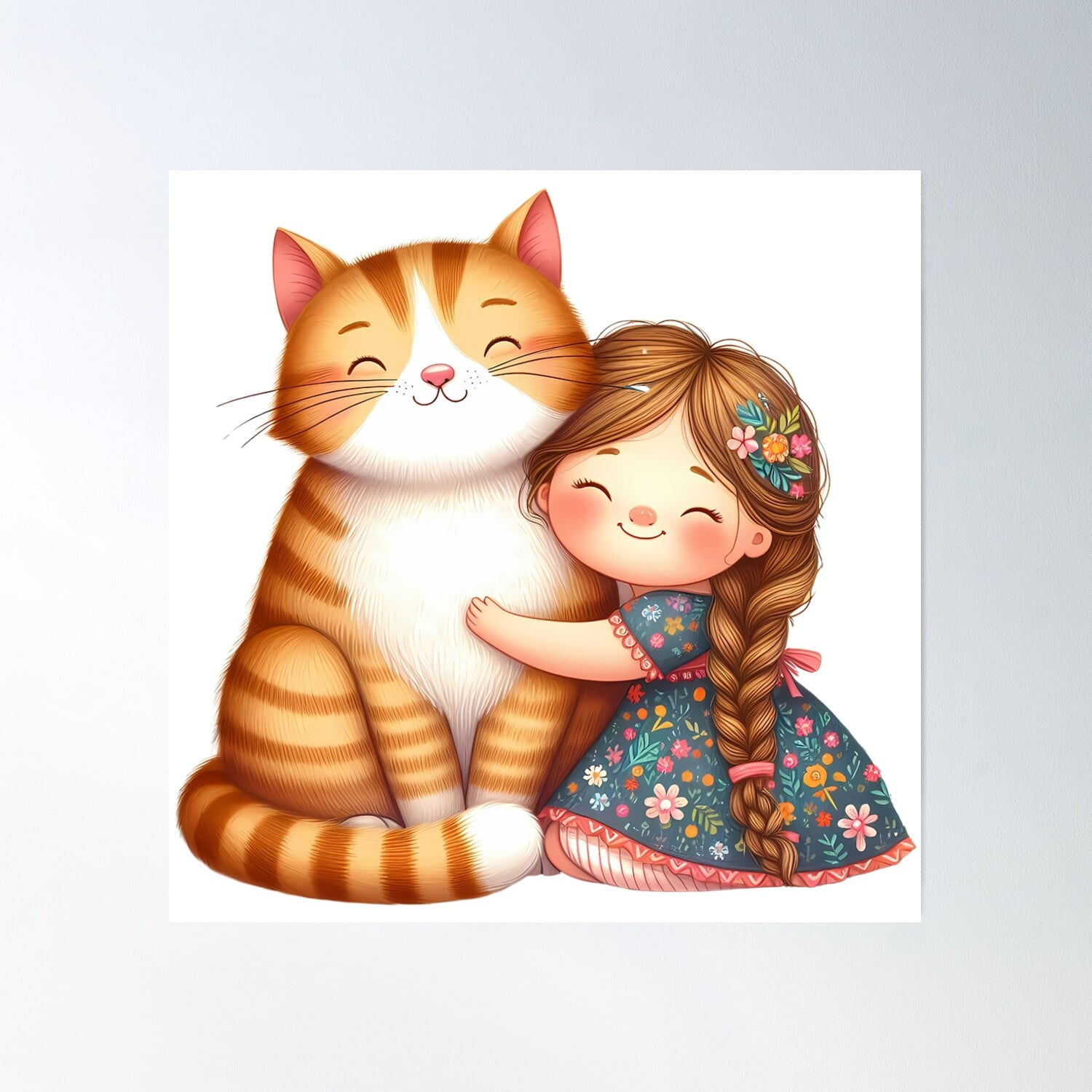 A0617 Girl And Her Giant Cat – Whimsical Illustration Celebrating ...